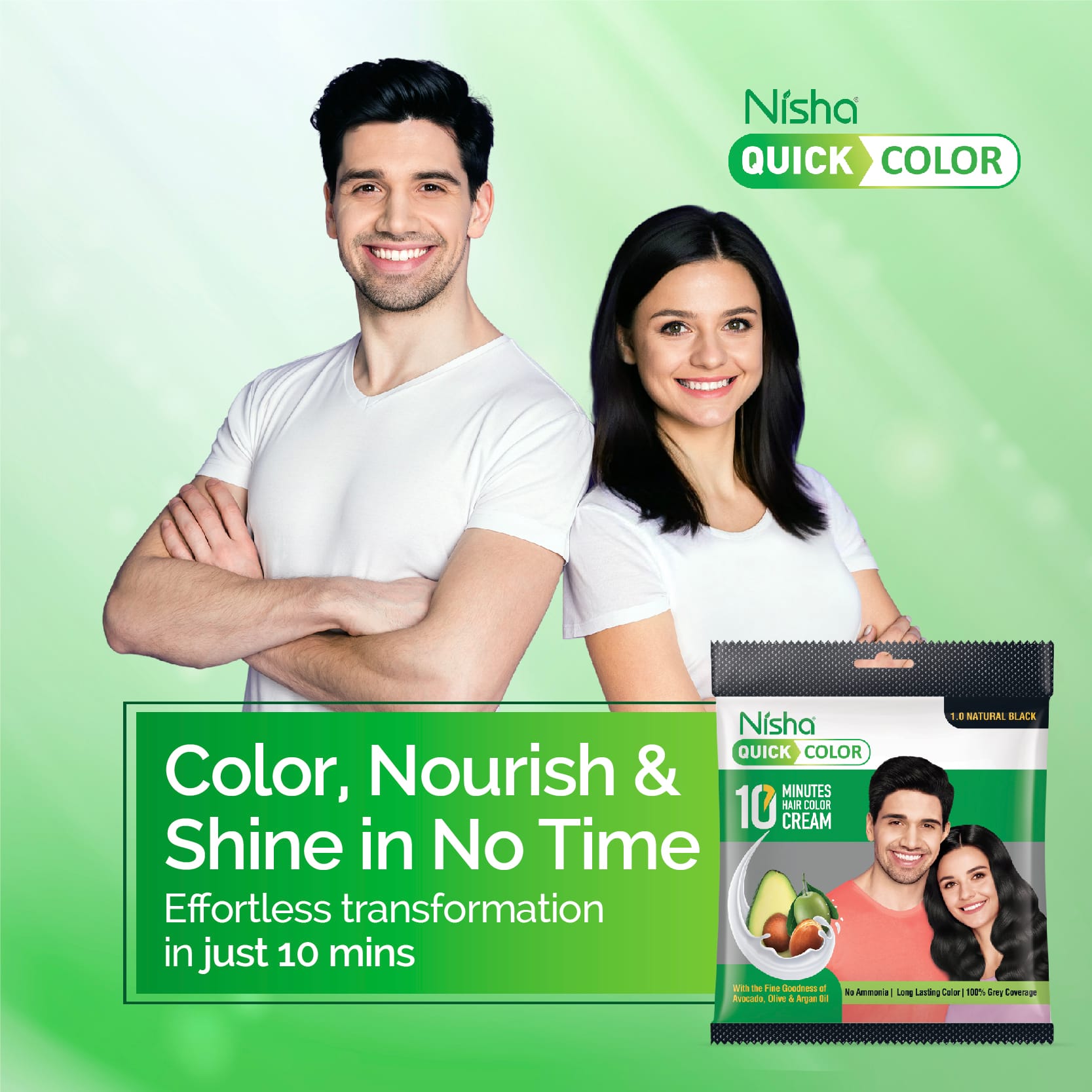 Nisha Quick Color 10Minutes Hair Color Cream Natural Black Pouch